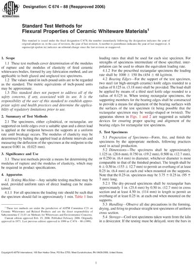 ASTM C674-88(2006) - Standard Test Methods for Flexural Properties of ...