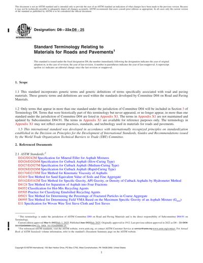 ASTM D8-25 Red - Standard Terminology Relating to Materials for Roads ...