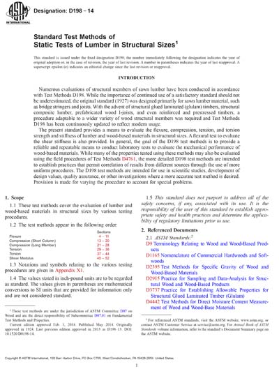 ASTM D198-14 - Standard Test Methods of Static Tests of Lumber in ...