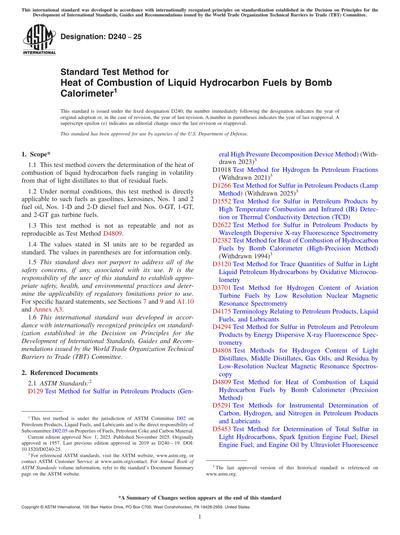 ASTM D240-25 - Standard Test Method for Heat of Combustion of Liquid ...