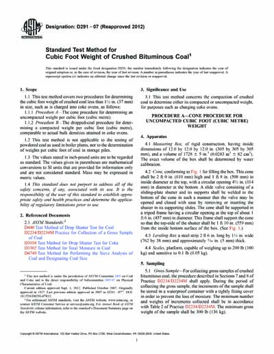 ASTM D291-07(2012) - Standard Test Method for Cubic Foot Weight of ...