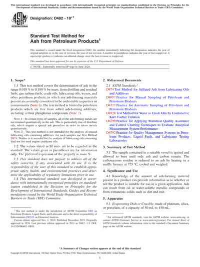 ASTM D482-19e1 - Standard Test Method for Ash from Petroleum Products