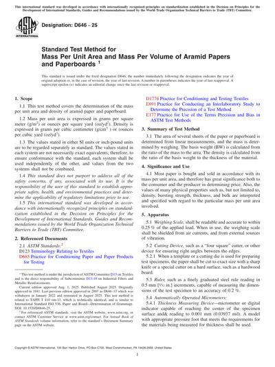 ASTM D646-25 - Standard Test Method for Mass Per Unit Area and Mass Per ...