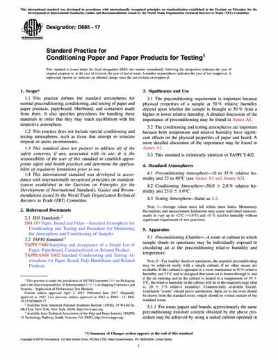 ASTM D685-17 - Standard Practice for Conditioning Paper and Paper ...