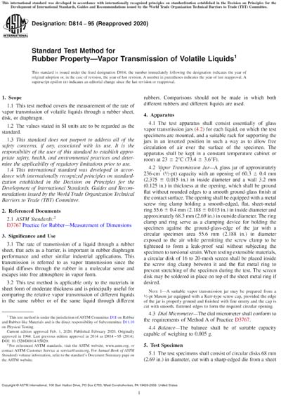 ASTM D814-95(2020) - Standard Test Method for Rubber Property—Vapor ...