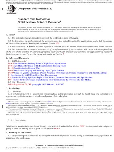 ASTM D852-13 Red - Standard Test Method for Solidification Point of ...