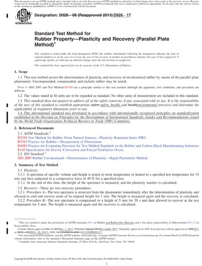 ASTM D926-17 Red - Standard Test Method for Rubber Property ...