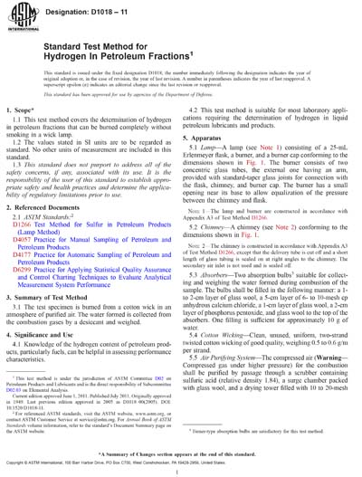 ASTM D1018-11 - Standard Test Method for Hydrogen In Petroleum Fractions