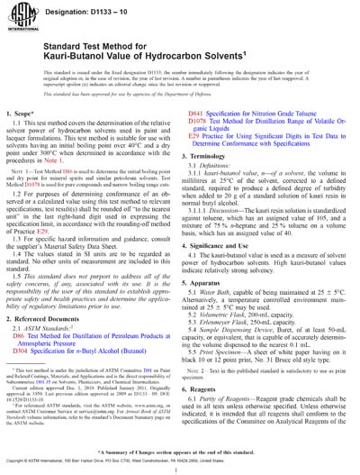 ASTM D1133-09 - Standard Test Method for Kauri-Butanol Value of ...
