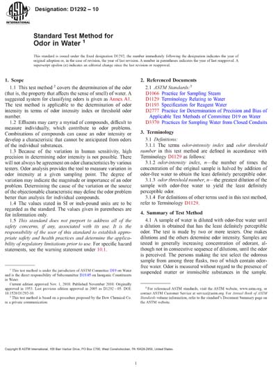 ASTM D1292-05 - Standard Test Method for Odor in Water