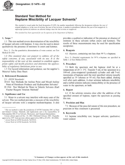 ASTM D1476-02(2007) - Standard Test Method for Heptane Miscibility of ...