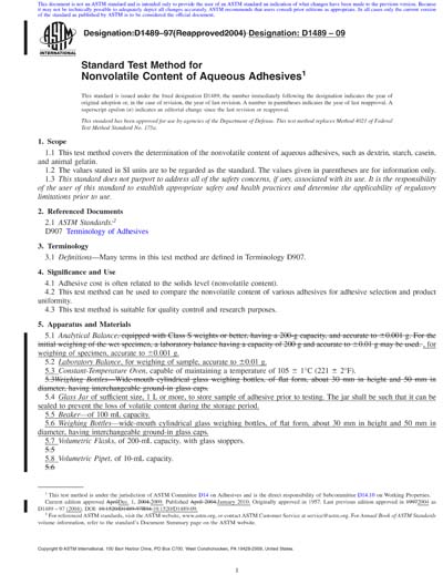 ASTM D1489-09 Red - Standard Test Method for Nonvolatile Content of ...