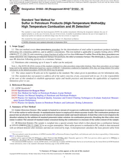 ASTM D1552-15 Red - Standard Test Method for Sulfur in Petroleum ...