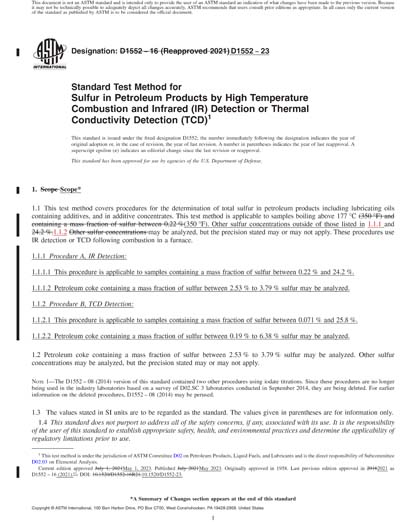 ASTM D1552-23 Red - Standard Test Method for Sulfur in Petroleum ...