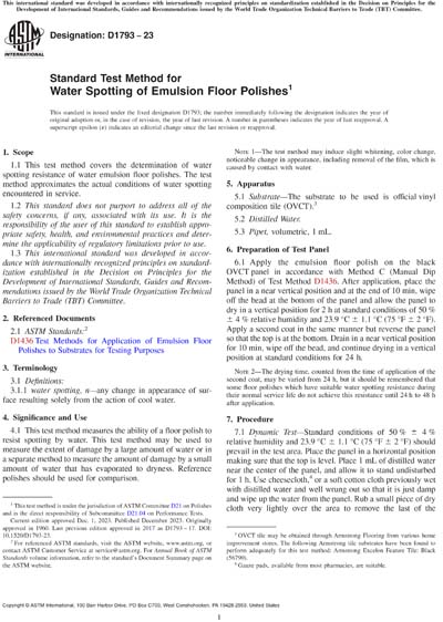 ASTM D1793-23 - Standard Test Method for Water Spotting of Emulsion ...