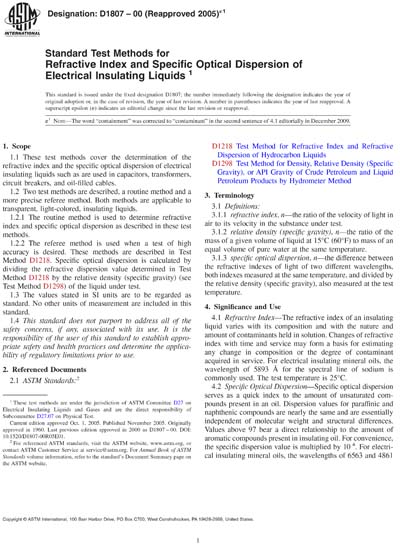 ASTM D1807-00(2005)e1 - Standard Test Methods for Refractive Index and ...