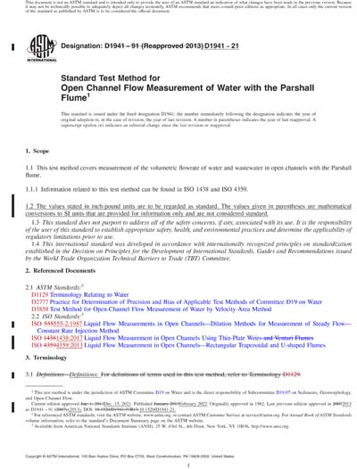 ASTM D1941-21 Red - Standard Test Method for Open Channel Flow ...
