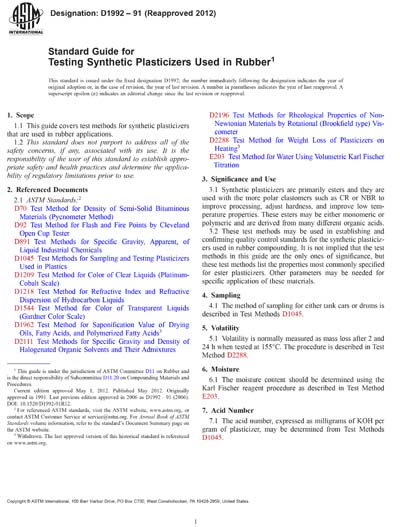 ASTM D1992-91(2012) - Standard Guide for Testing Synthetic Plasticizers ...
