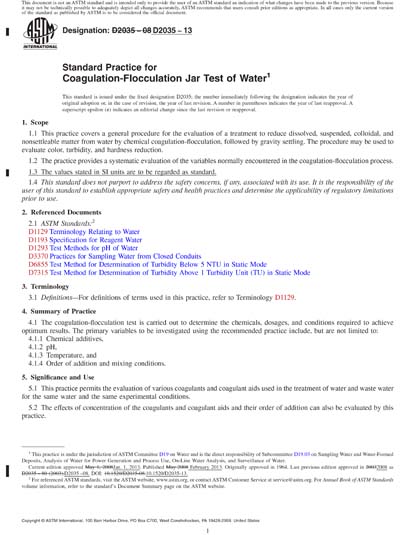 ASTM D2035-13 Red - Standard Practice for Coagulation-Flocculation Jar ...