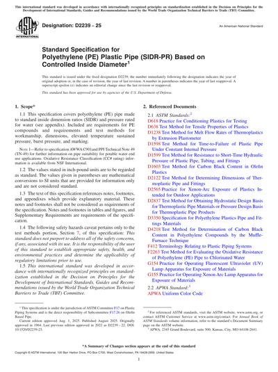 ASTM D2239-25 - Standard Specification for Polyethylene (PE) Plastic ...