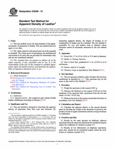 ASTM D2346-13 - Standard Test Method for Apparent Density of Leather