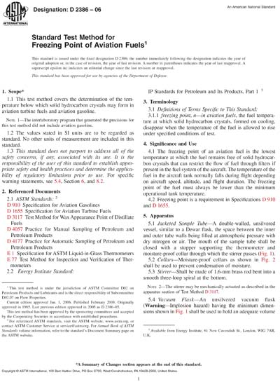 ASTM D2386-06 - Standard Test Method for Freezing Point of Aviation Fuels