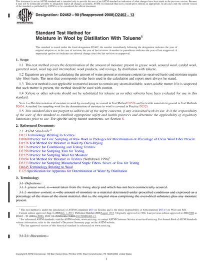 ASTM D2462-13 Red - Standard Test Method for Moisture in Wool by ...