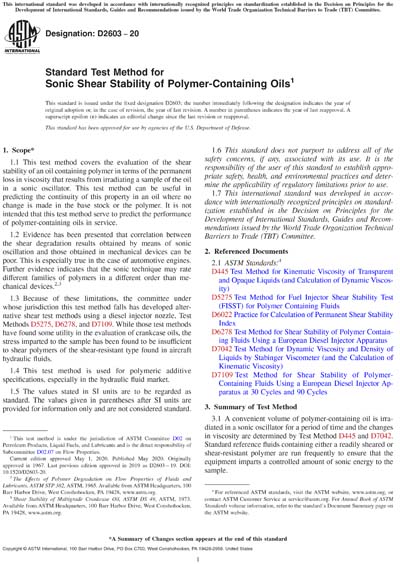ASTM D2603-20 - Standard Test Method for Sonic Shear Stability of ...