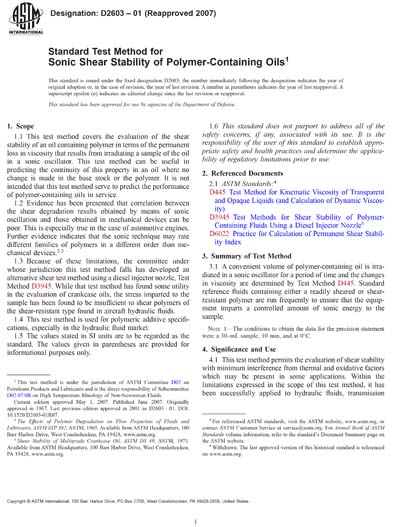 ASTM D2603-01(2007) - Test Method for Sonic Shear Stability of Polymer ...