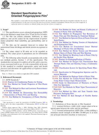 ASTM D2673-04 - Standard Specification for Oriented Polypropylene Film