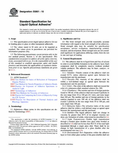 ASTM D2851-15 - Standard Specification for Liquid Optical Adhesive