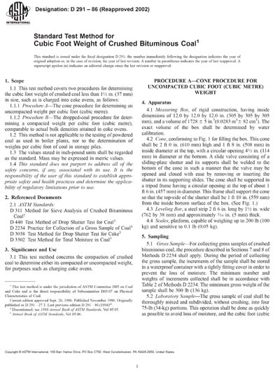 ASTM D291-86(2002) - Standard Test Method for Cubic Foot Weight of ...