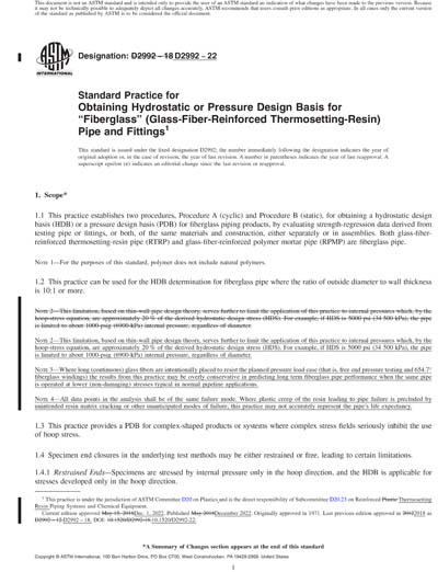 ASTM D2992-22 Red - Standard Practice for Obtaining Hydrostatic or ...
