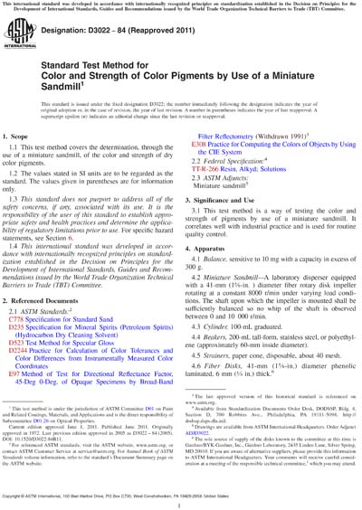 ASTM D3022-84(2011) - Standard Test Method for Color and Strength of ...