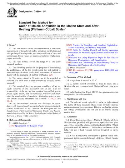 ASTM D3366-25 - Standard Test Method for Color of Maleic Anhydride in ...