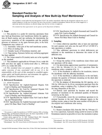 ASTM D3617-07 - Standard Practice for Sampling and Analysis of Built-Up ...