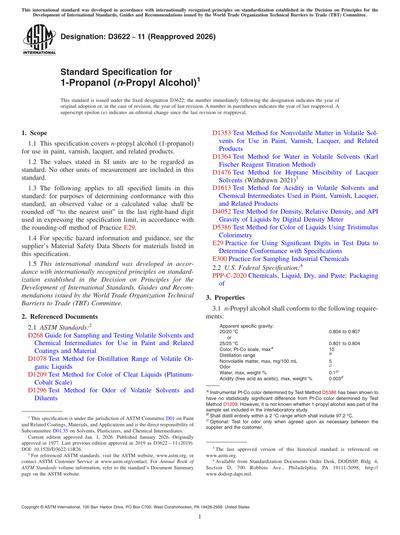 ASTM D3622-11(2026) - Standard Specification for 1-Propanol ( n -Propyl ...