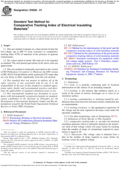 ASTM D3638-21 - Standard Test Method for Comparative Tracking Index of ...