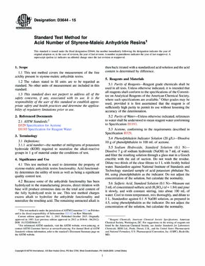 ASTM D3644-15 - Standard Test Method for Acid Number of Styrene-Maleic ...