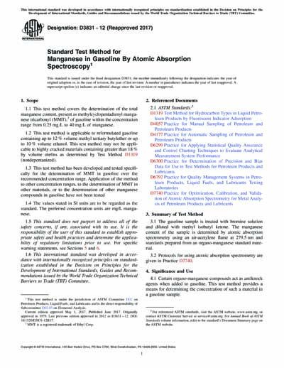 ASTM D3831-12(2017) - Standard Test Method for Manganese in Gasoline By ...