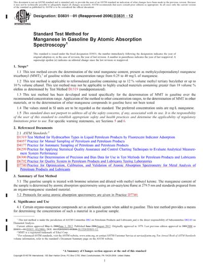 ASTM D3831-12 Red - Standard Test Method for Manganese in Gasoline By ...