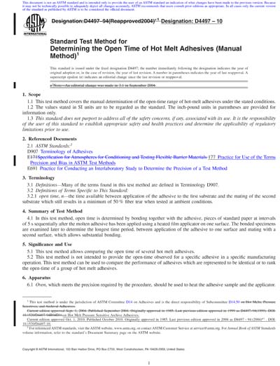 ASTM D4497-10 Red - Standard Test Method for Determining the Open Time ...