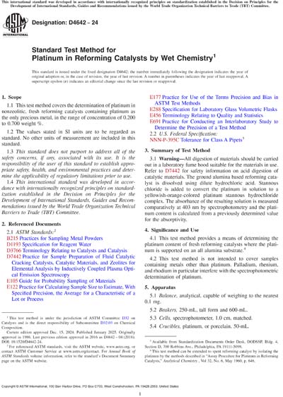 ASTM D4642-24 - Standard Test Method for Platinum in Reforming ...