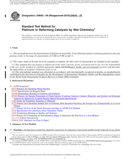 ASTM D4642-24 Red - Standard Test Method for Platinum in Reforming ...