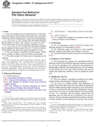 ASTM D4685-07(2011)e1 - Standard Test Method for Pile Fabric Abrasion