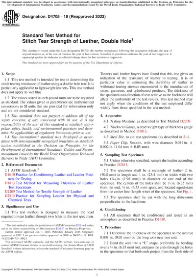 ASTM D4705-18(2023) - Standard Test Method for Stitch Tear Strength of ...