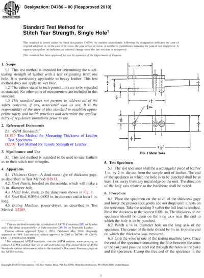 ASTM D4786-00(2010) - Standard Test Method for Stitch Tear Strength ...