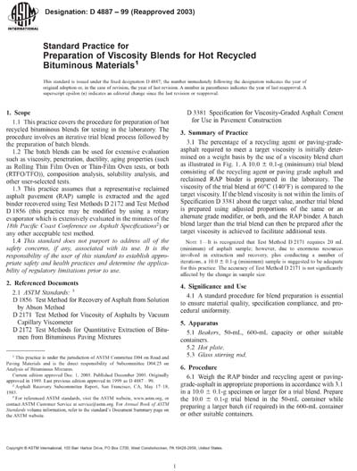 ASTM D4887-99(2003) - Standard Practice for Preparation of Viscosity ...