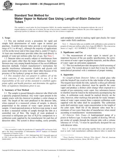 ASTM D4888-06(2011) - Standard Test Method for Water Vapor in Natural ...