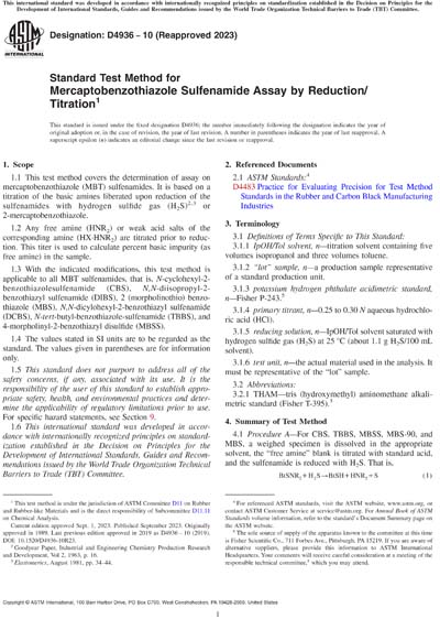 ASTM D4936-10(2023) - Standard Test Method for Mercaptobenzothiazole ...